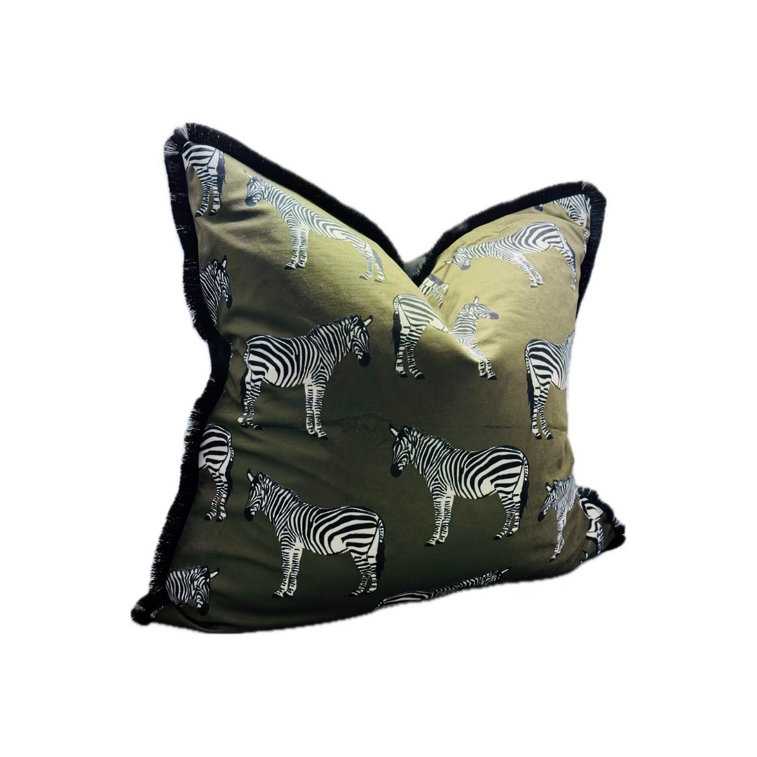 Zebra Print on Green Velvet Cushion | Urbano Interiors