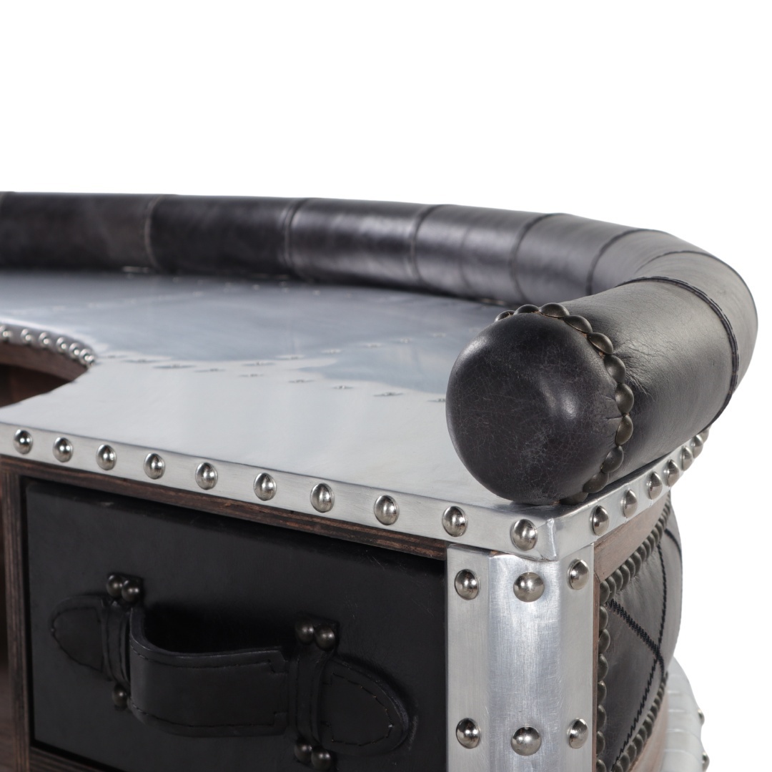 Vintage Leather Bar Counter with Cabinet | Urbano Interiors
