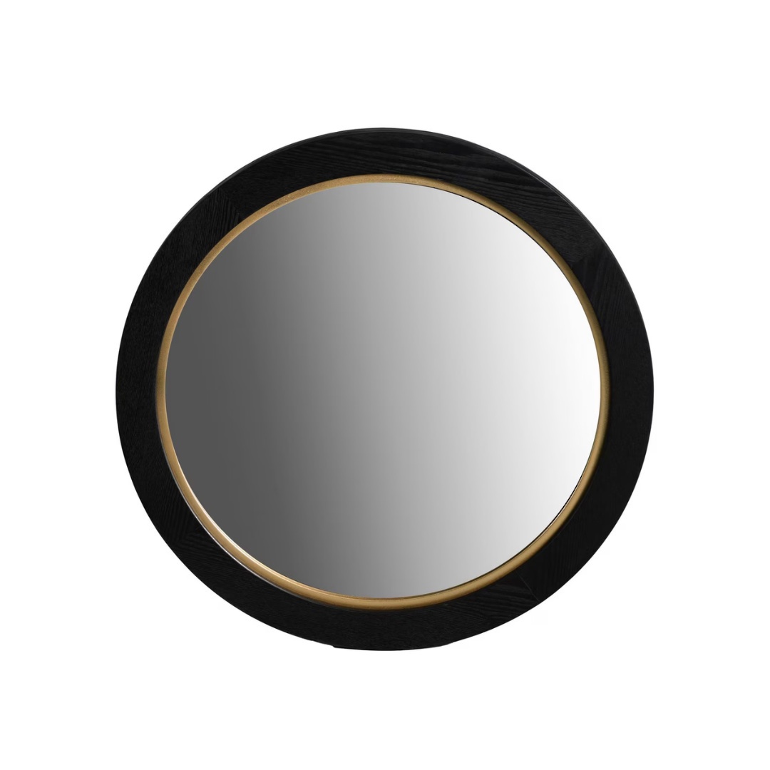 Black Oak and Gold Round Mirror 50cm | Urbano Interiors
