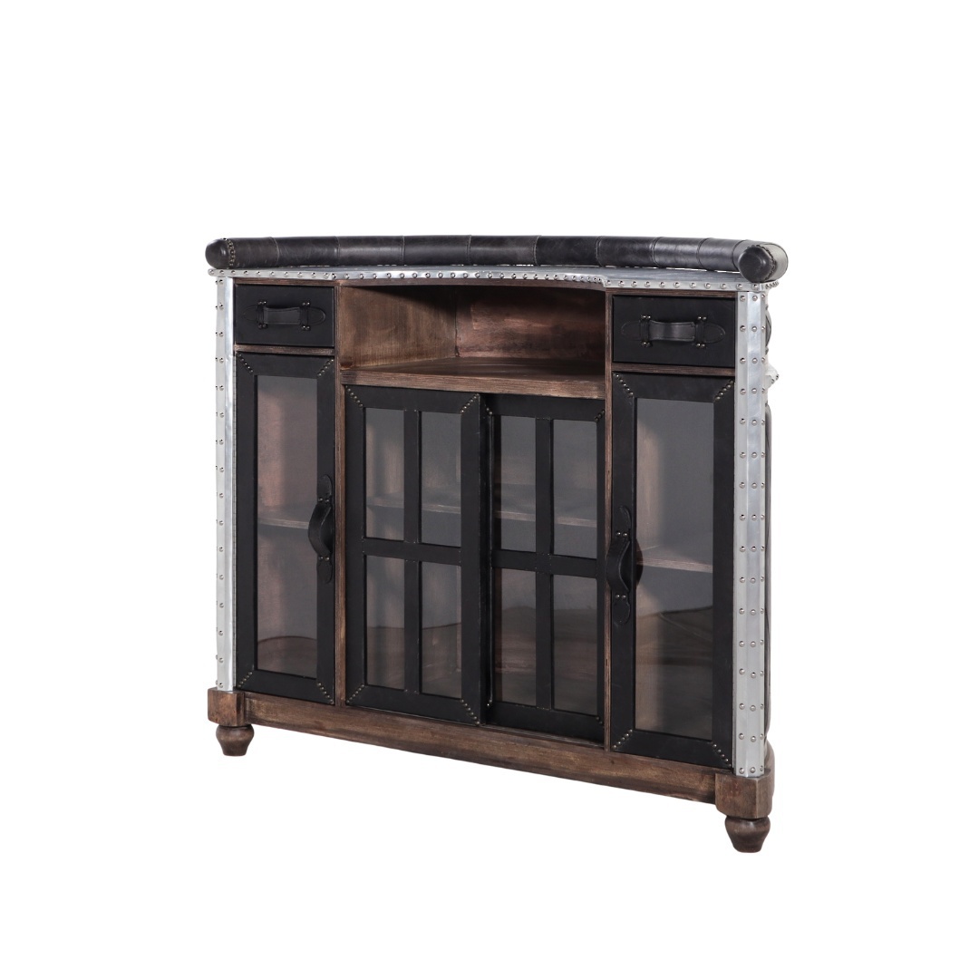 Vintage Leather Bar Counter with Cabinet | Urbano Interiors