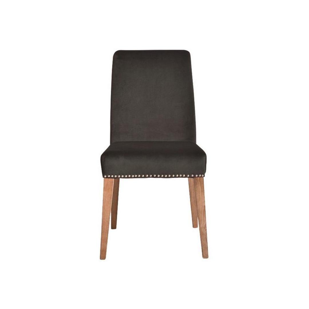 Pascal Dining Chair Dark Grey Velvet With Antique Studs | Urbano Interiors