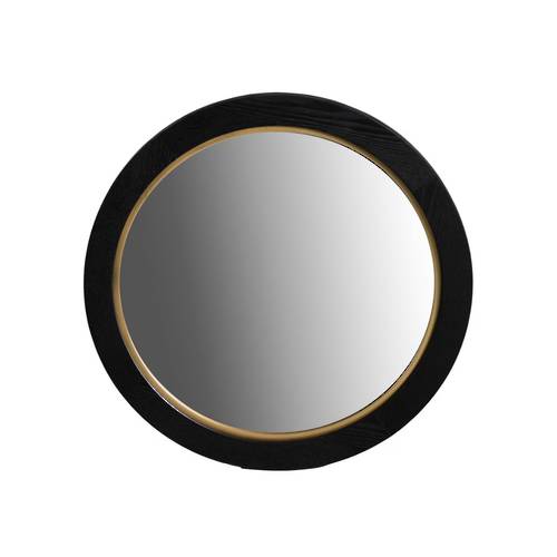 Black Oak and Gold Round Mirror 50cm | Urbano Interiors